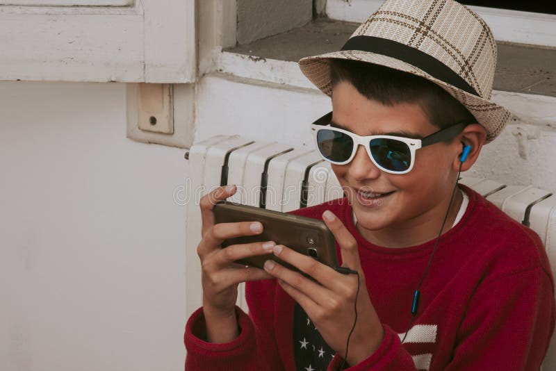 Boy with mobile stock photo. Image of internet, learning - 78436442