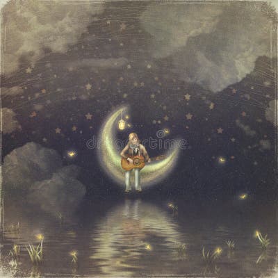 The Boy with a Moon stock illustration. Illustration of clouds - 26391292