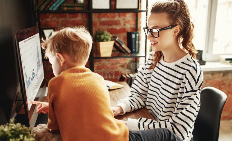 Boy and Mother about Data Analysis during Work Stock Photo - Image of ...