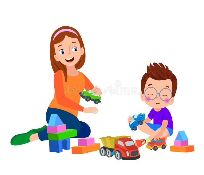 A Boy and a Mother Playing with Toys Stock Vector - Illustration of ...