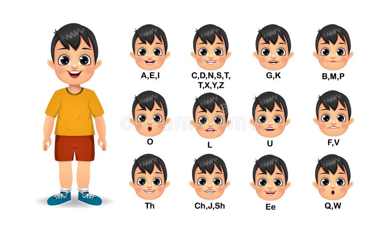 Boy Mouth Animation and Alphabet Pronunciation Set Stock Illustration ...