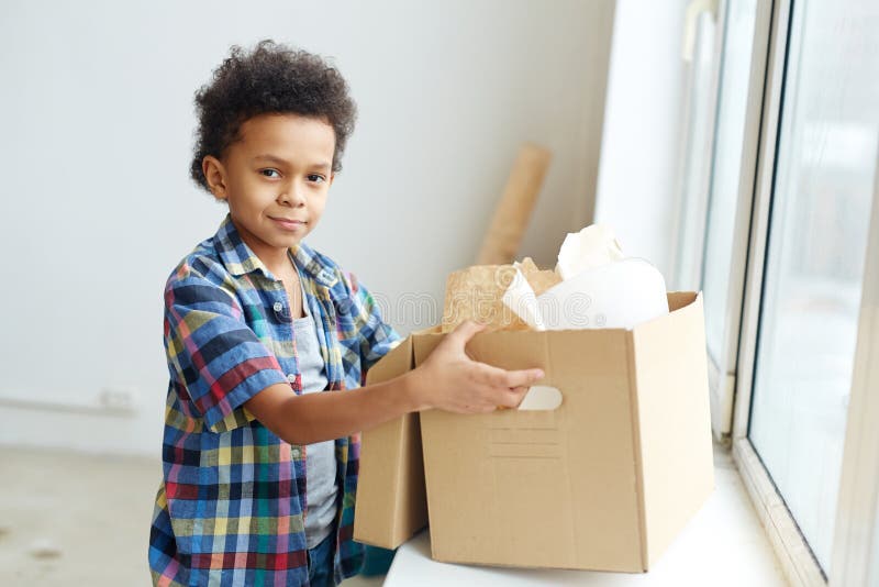 Boy in new flat stock photo. Image of moving, childhood - 87444938