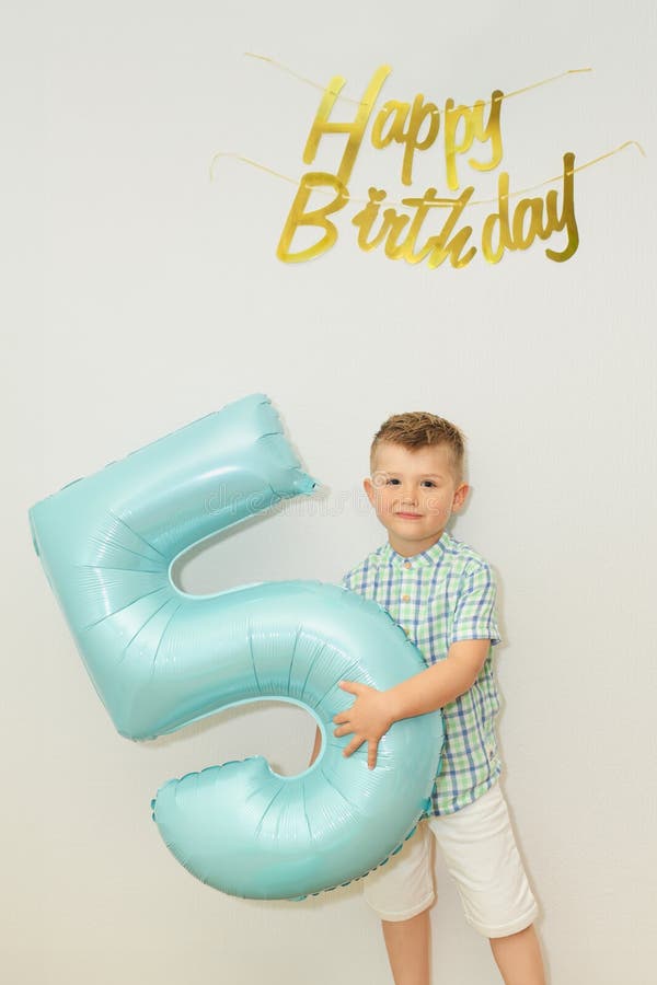 Boy with the Number Five for His Birthday Stock Photo - Image of child ...