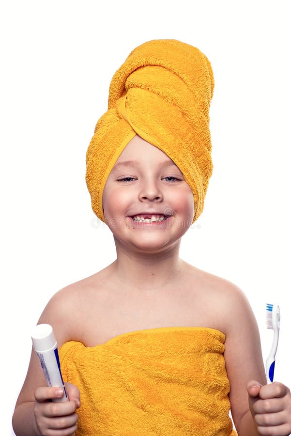 A Boy without One Tooth with a Toothbrush Isolated on a White ...