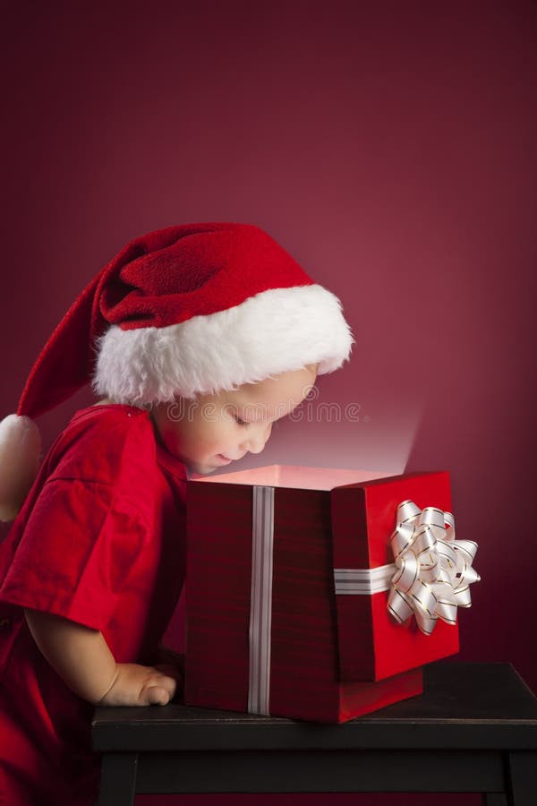 Boy Open Christmas Gift-box Stock Image - Image of cute, december: 58657177