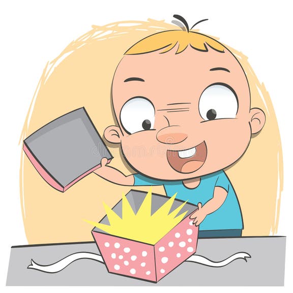 Boy open gift box. stock vector. Illustration of cartoon - 76766044