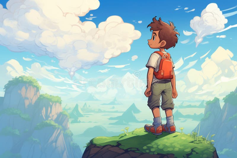 Boy Overlooking a Beautiful View from a Hilltop Stock Image - Image of ...