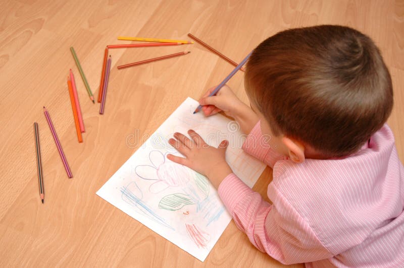 Boy is Painting the Picture Stock Image - Image of crayon, color: 12471477
