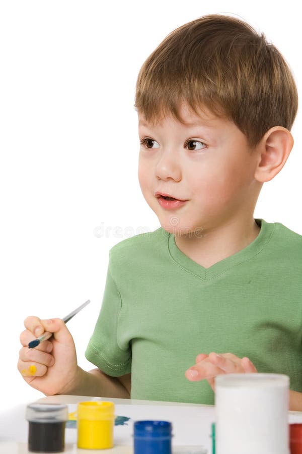 Boy with paints stock photo. Image of hair, color, green - 7486840