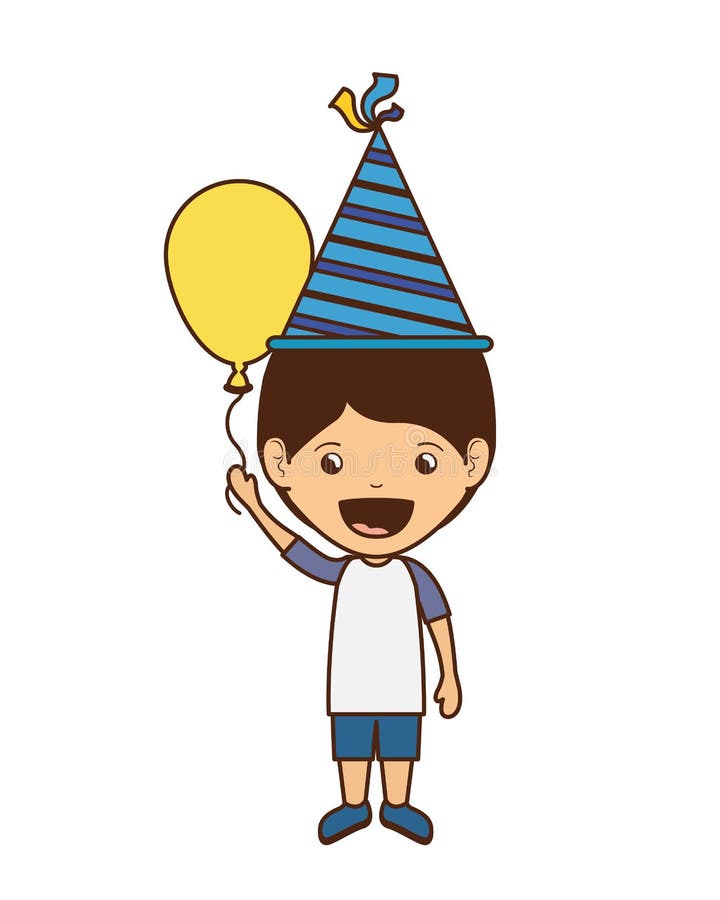 Boy with Party Hat and Helium Balloon in Birthday Celebration Stock ...
