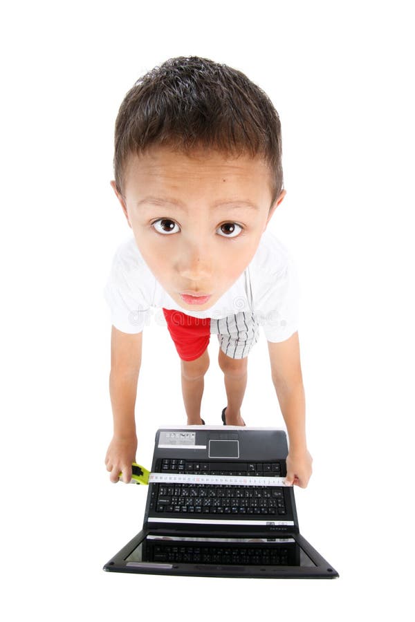 Boy with PC stock photo. Image of education, hands, joyful - 8245424