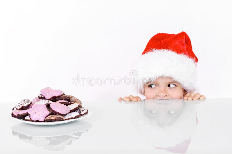 Boy Peeking at the Christmas Gingerbread Cookies Stock Image - Image of ...