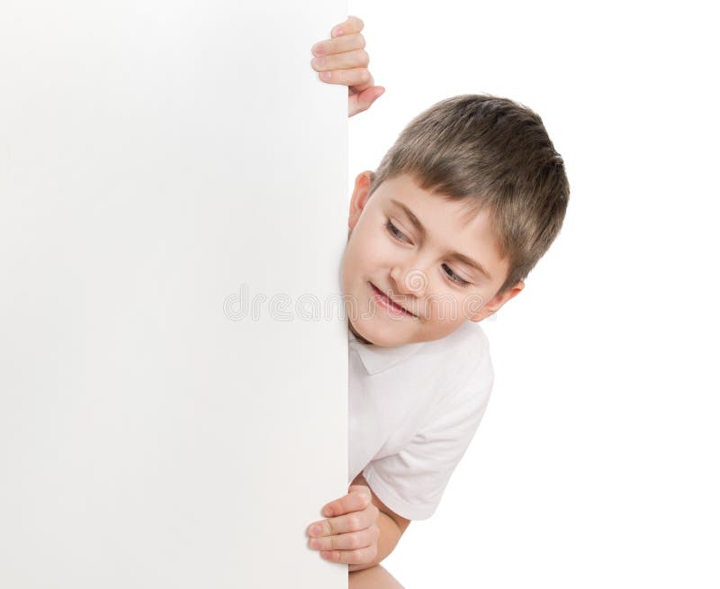 Boy Peep Out through Poster Stock Photo - Image of glare, schoolchild ...