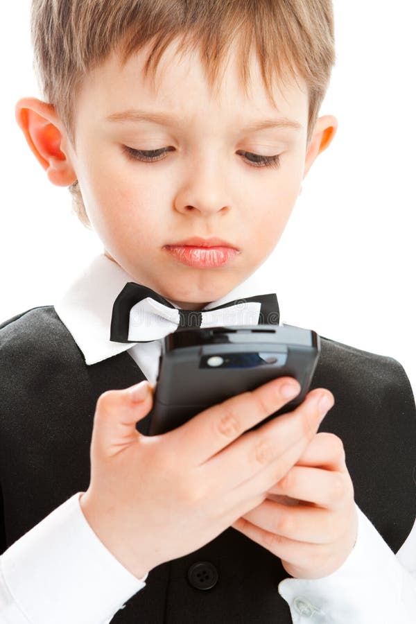 Preschool Boy Talking Over Smartphone Stock Photo - Image of hold ...