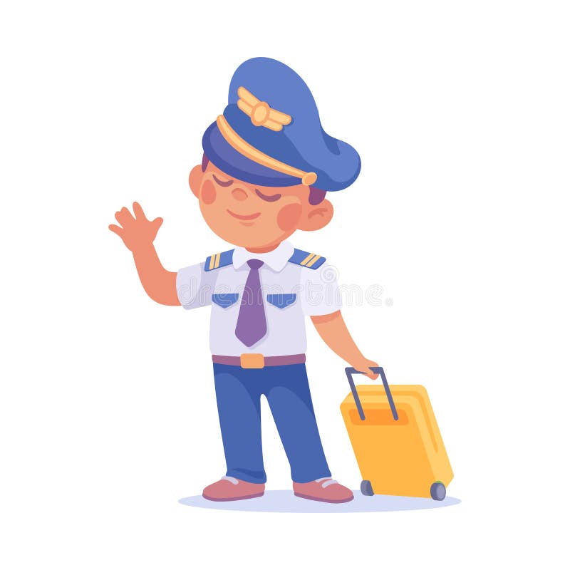 Boy Pilot in Cap with Suitcase As Child Profession Vector Illustration ...
