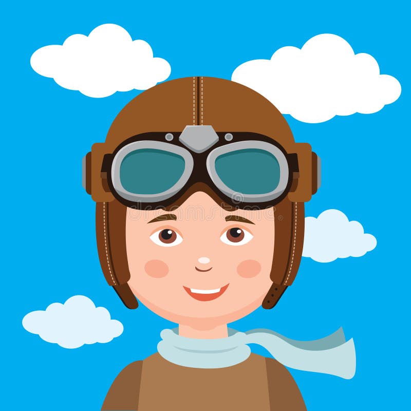 Cute Boy Pilot Flies on a Airplane. Tor. Retro Boy Pilot Isolated in ...