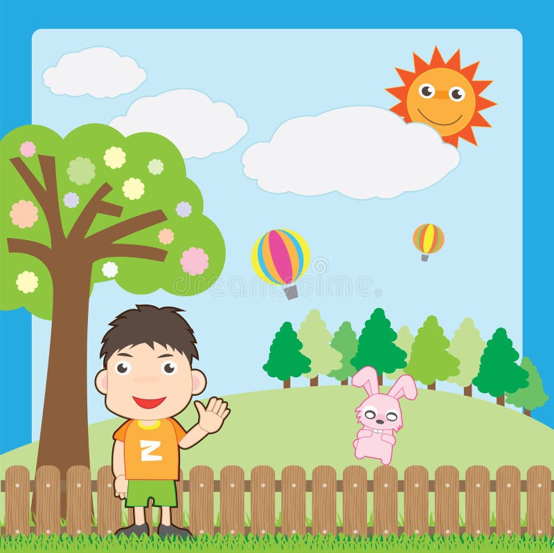 Boy and pink rabbit stock vector. Illustration of young - 26665978