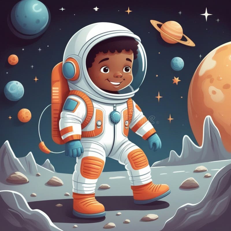 Boy on Planet in a Space Suit, Children S Book Illustration Style Stock ...