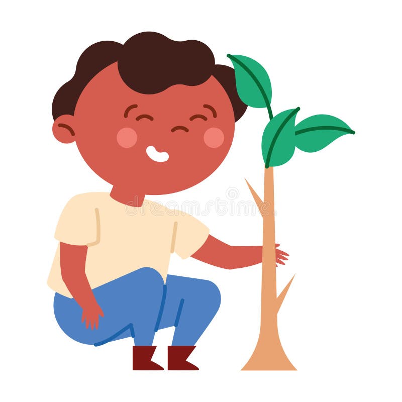 Boy planting tree stock vector. Illustration of green - 317234581