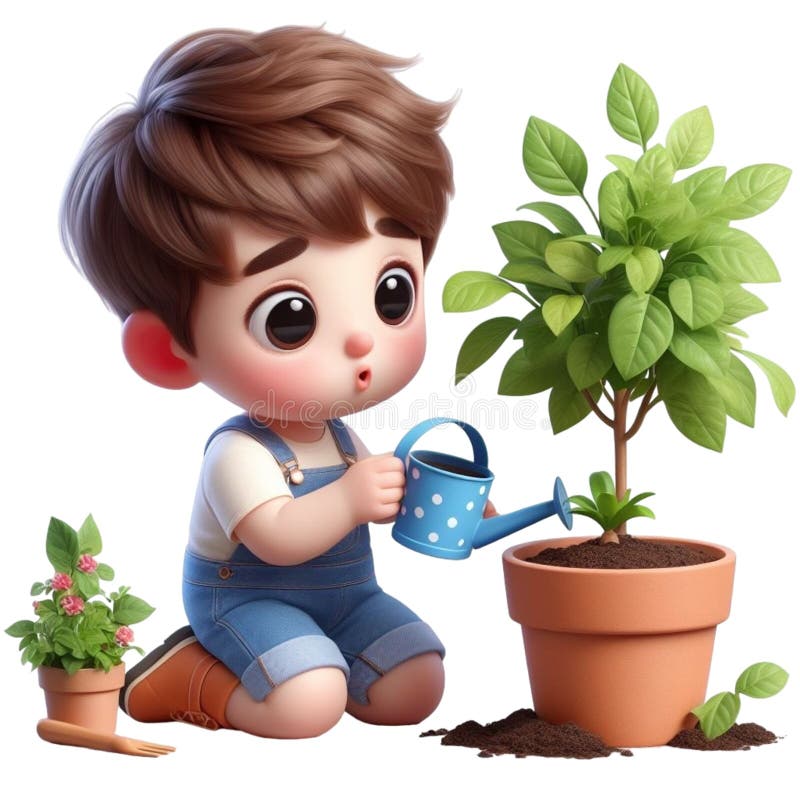 Boy planting trees stock illustration. Illustration of environment ...