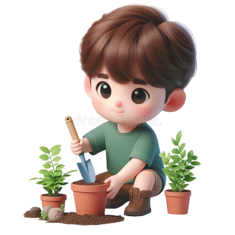 Boy planting trees stock illustration. Illustration of tree - 319065160