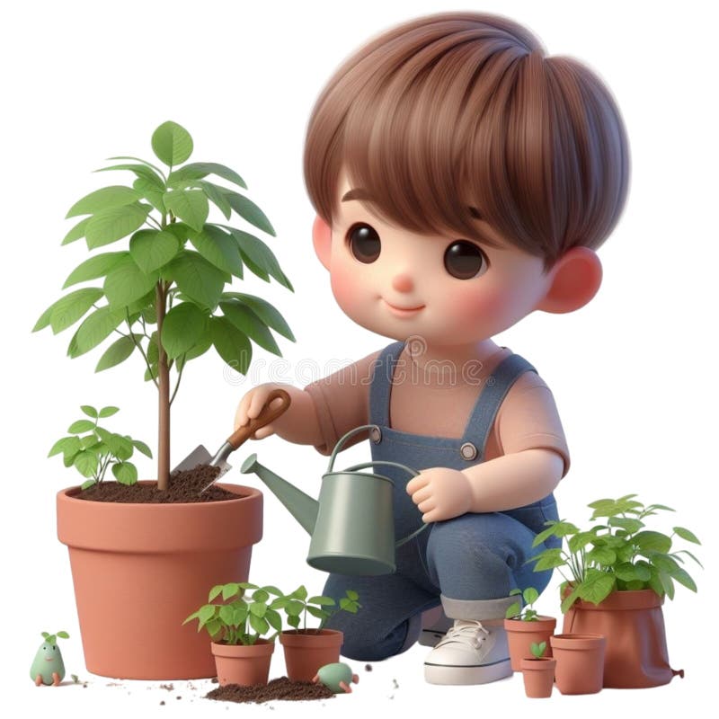 Boy planting trees stock illustration. Illustration of environmental ...
