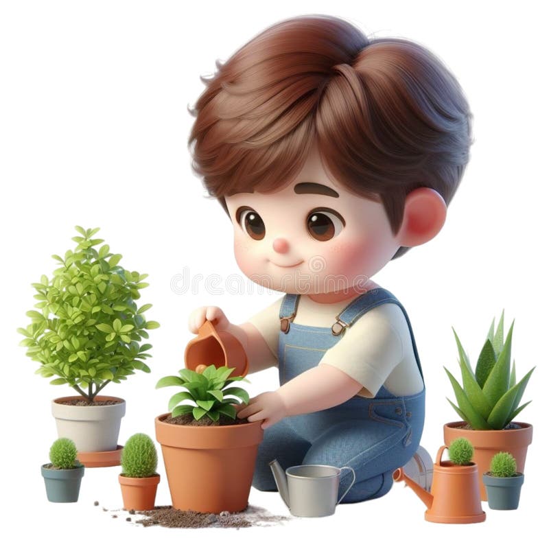 Boy planting trees stock illustration. Illustration of tree - 319065168
