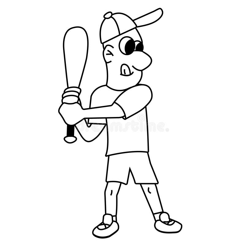 Boy Play Baseball Outline. Stock Vector Illustration Stock Vector ...