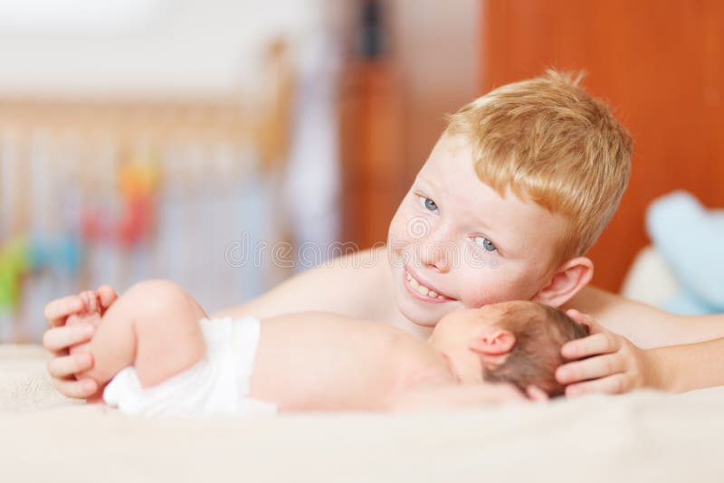 Boy Play with His Little Brother Stock Image - Image of little, newborn ...