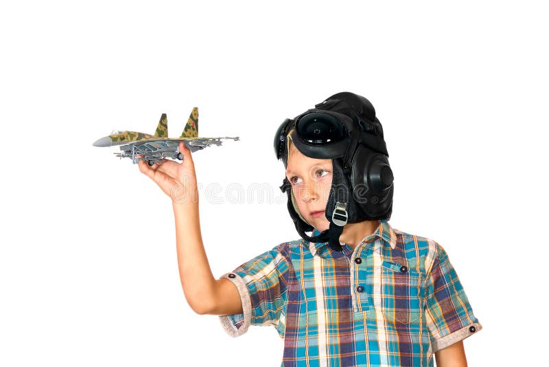 Boy Play with Jet Airplane Model Stock Image - Image of retro, aviator ...