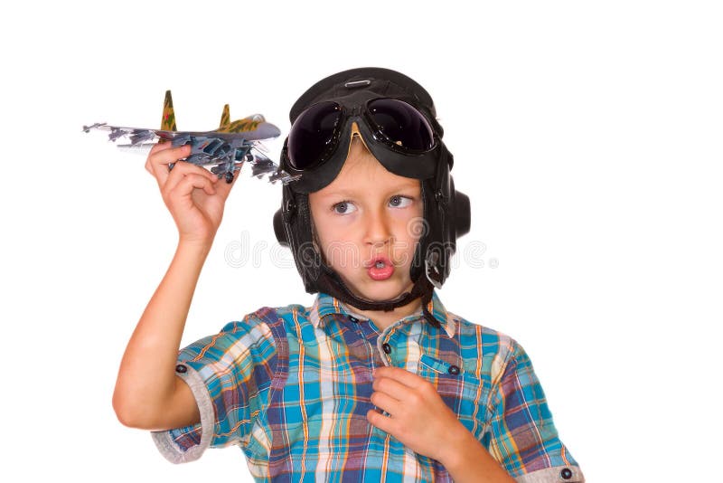 Boy Play with Jet Airplane Model Stock Image - Image of flight, pilot ...