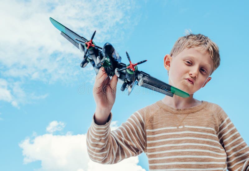 Boy Play with Model Military Plane Stock Photo - Image of passenger ...