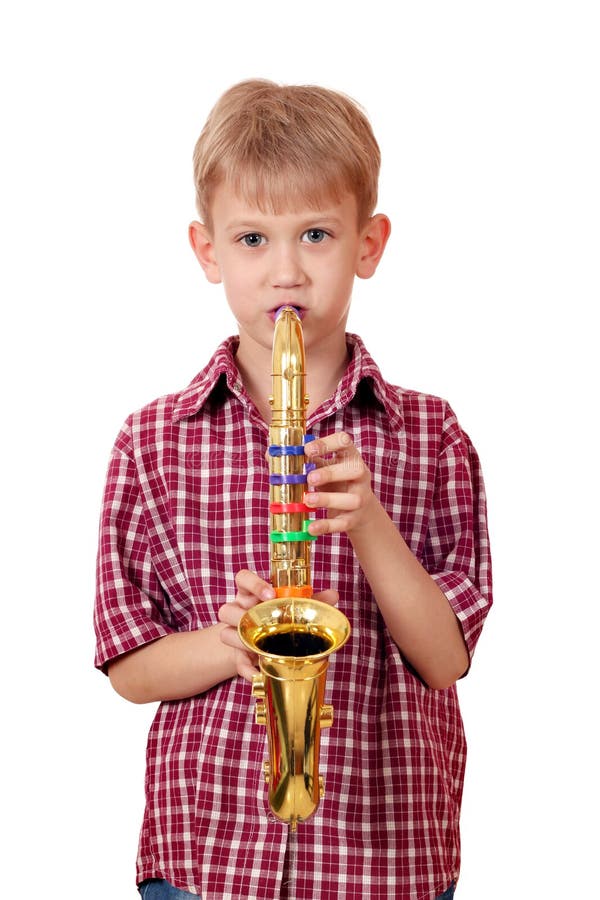 Boy Play Music on Saxophone Stock Image - Image of sound, music: 29378493