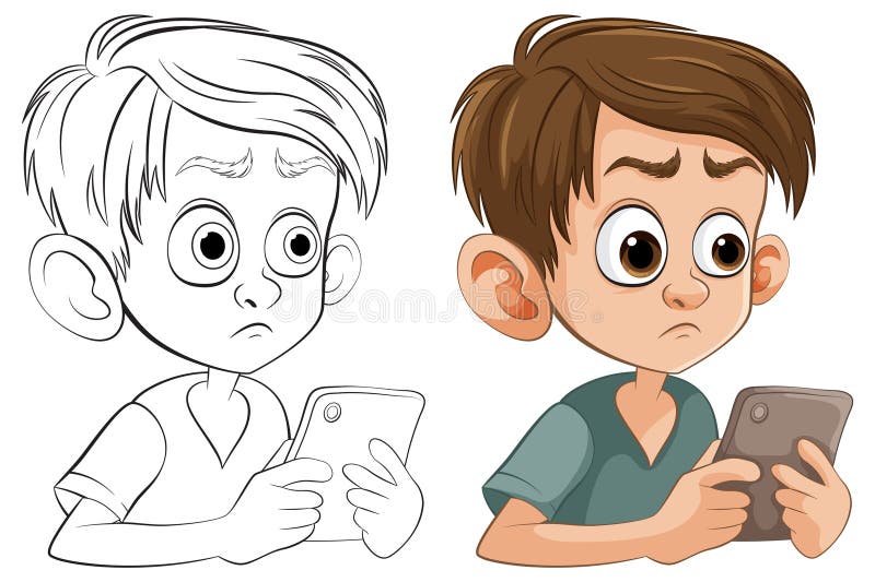 A Boy Play Phone , Color and Outline Stock Vector - Illustration of ...