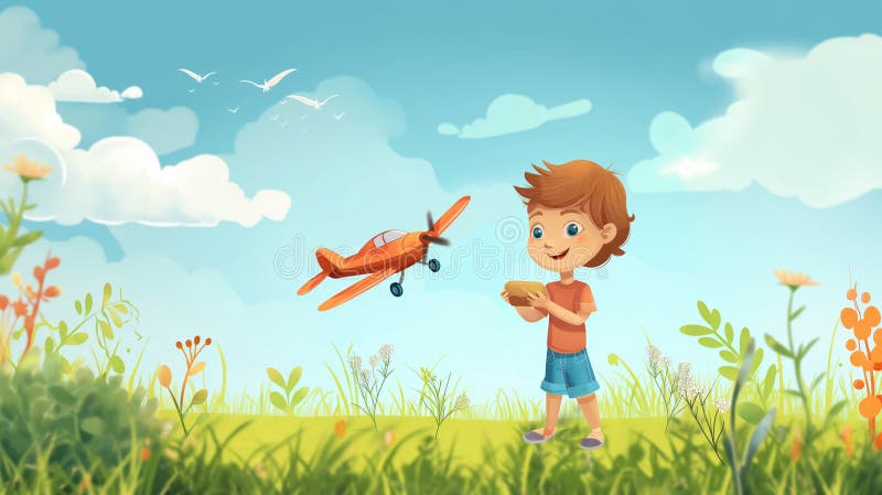 Boy Play Remote Control Plane Stock Illustration - Illustration of ...