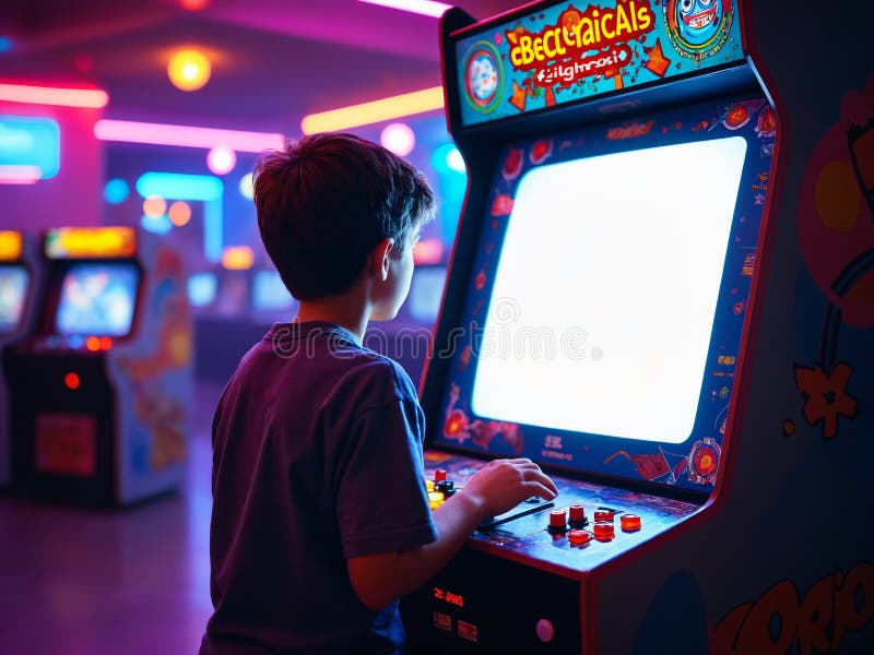 Boy Playing Arcade stock illustration. Illustration of gaming - 336415058