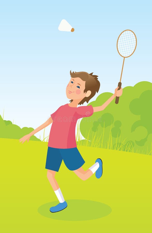 Boy playing badminton stock vector. Illustration of shuttlecock - 26633088