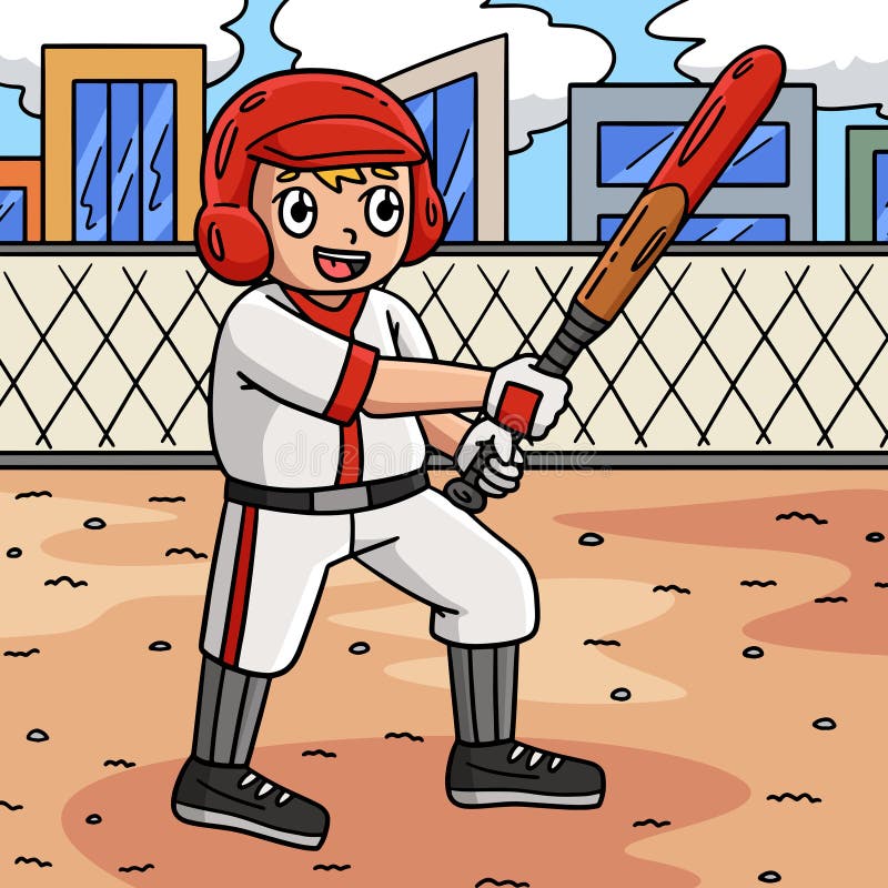 Boy Playing Baseball Colored Cartoon Illustration Stock Vector ...