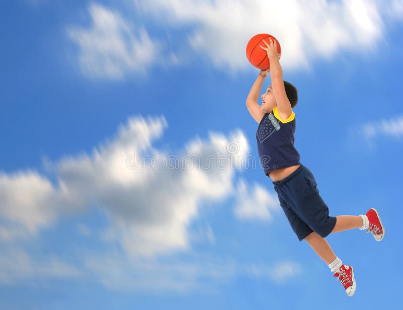 Boy Playing Basketball Jumping and Flying Stock Photo - Image of male ...