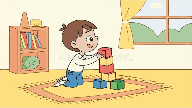 Boy Playing with Blocks Vector Design, Child Indoor Activities and ...