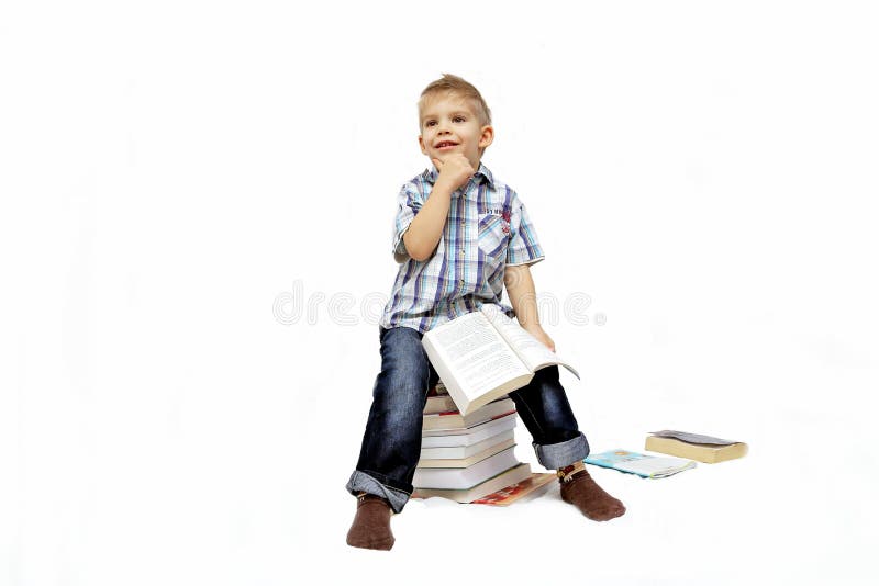 Boy playing with books stock image. Image of person, isolated - 36566179