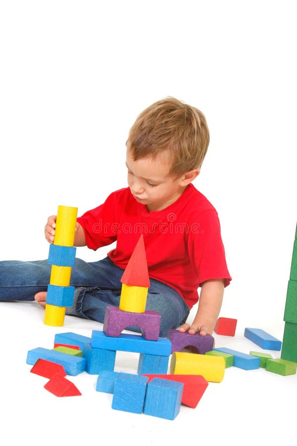 Boy Playing with Building Blocks Stock Image - Image of small, blocks ...