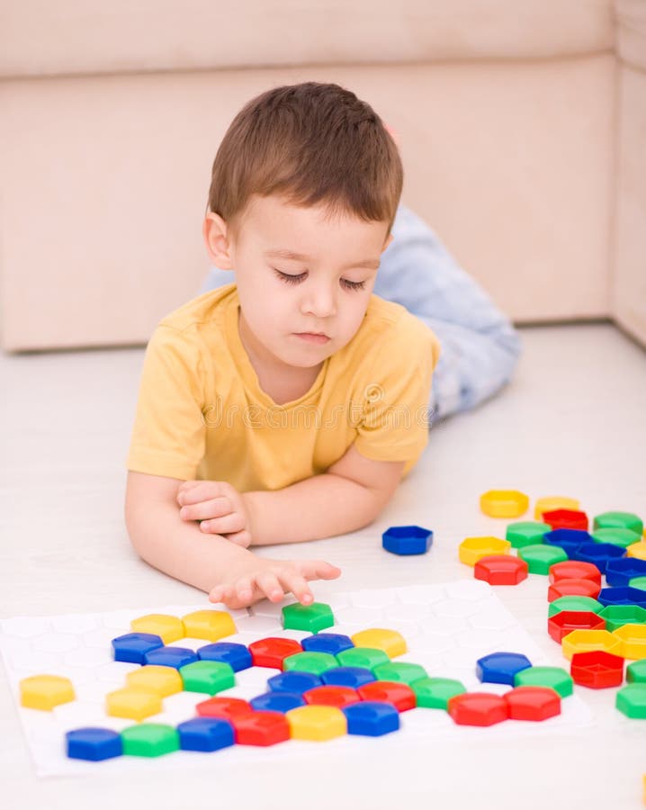 Boy is Playing with Building Blocks Stock Image - Image of nursery ...
