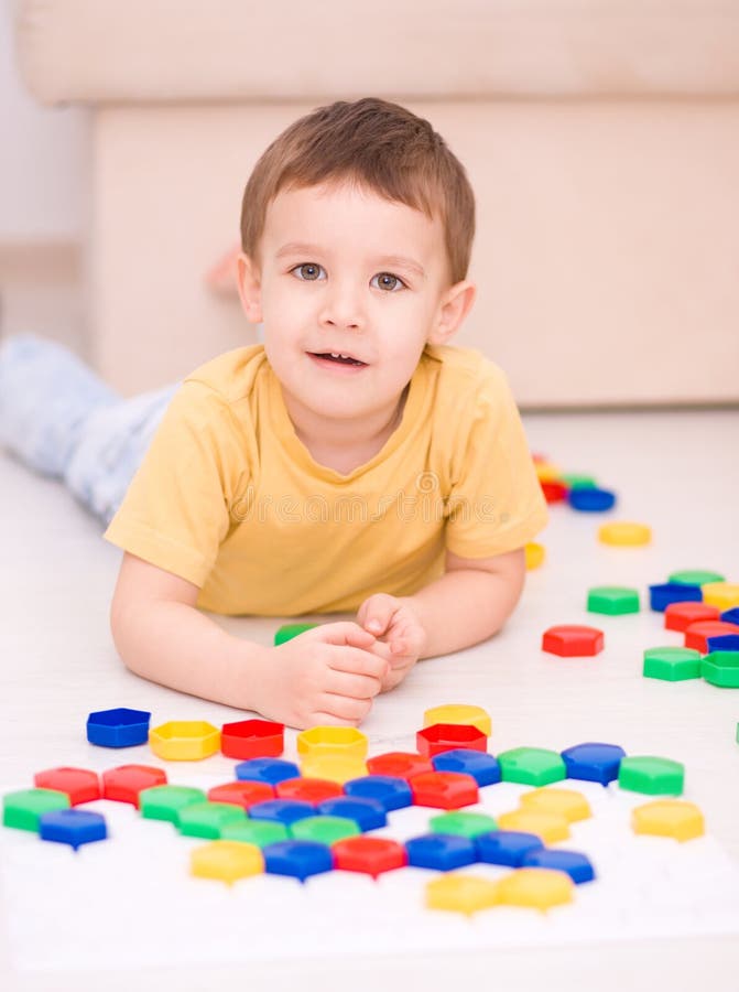 Boy is Playing with Building Blocks Stock Image - Image of caucasian ...