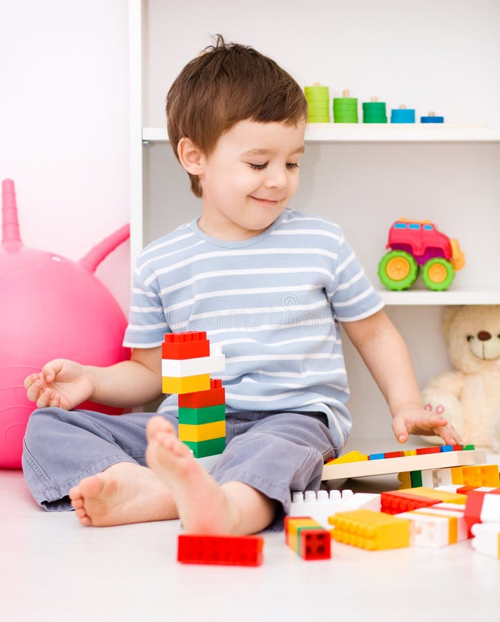 Boy is Playing with Building Blocks Stock Image - Image of portrait ...