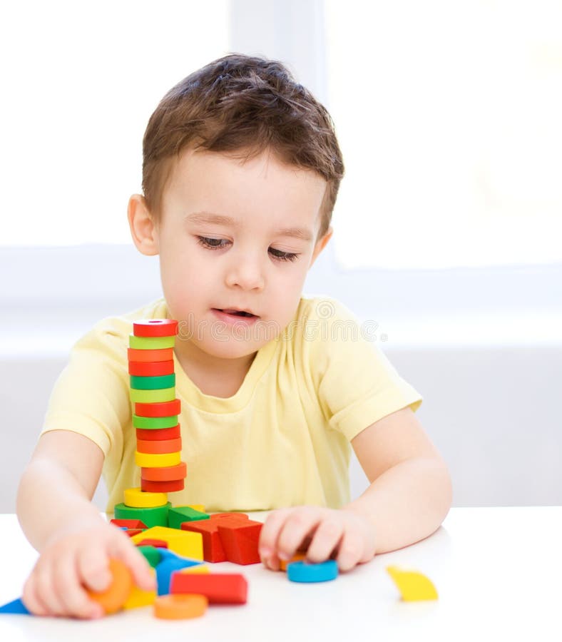 Boy is Playing with Building Blocks Stock Image - Image of preschooler ...