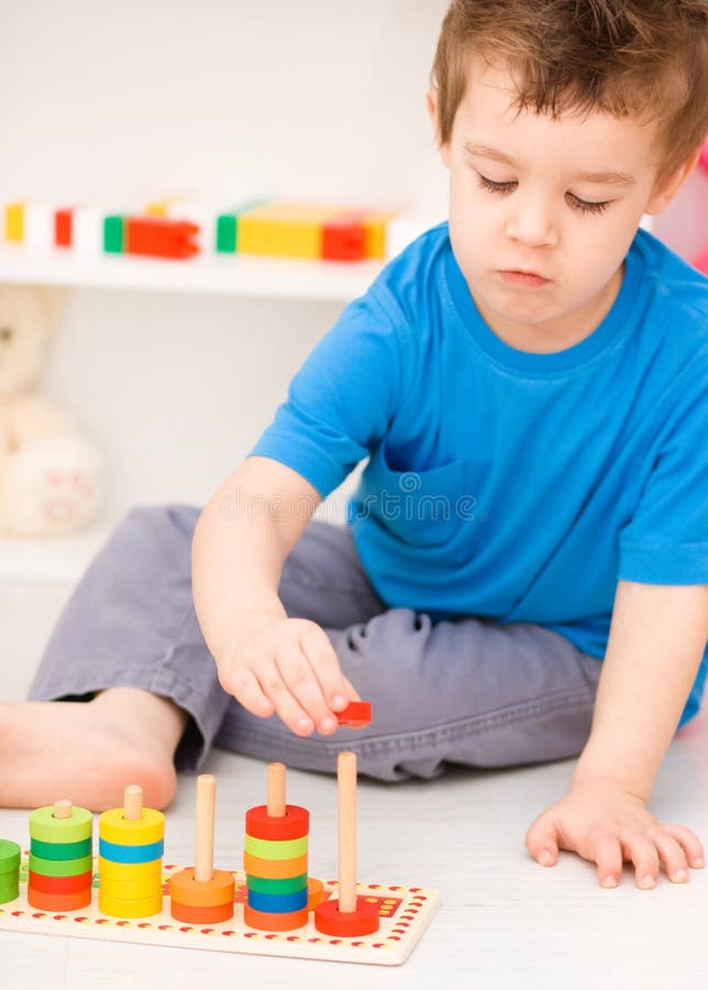 Boy is Playing with Building Blocks Stock Image - Image of cute ...