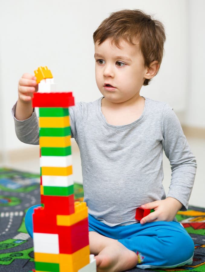 Boy is Playing with Building Blocks Stock Image - Image of game ...