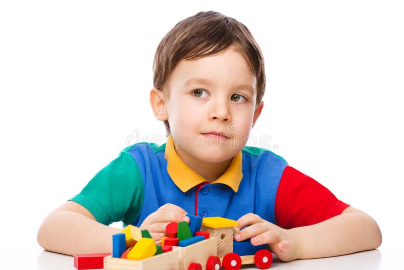 Boy is Playing with Building Blocks Stock Image - Image of bricks ...