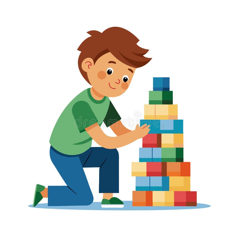 Boy Playing with Building Blocks Tower, Early Education, Child ...